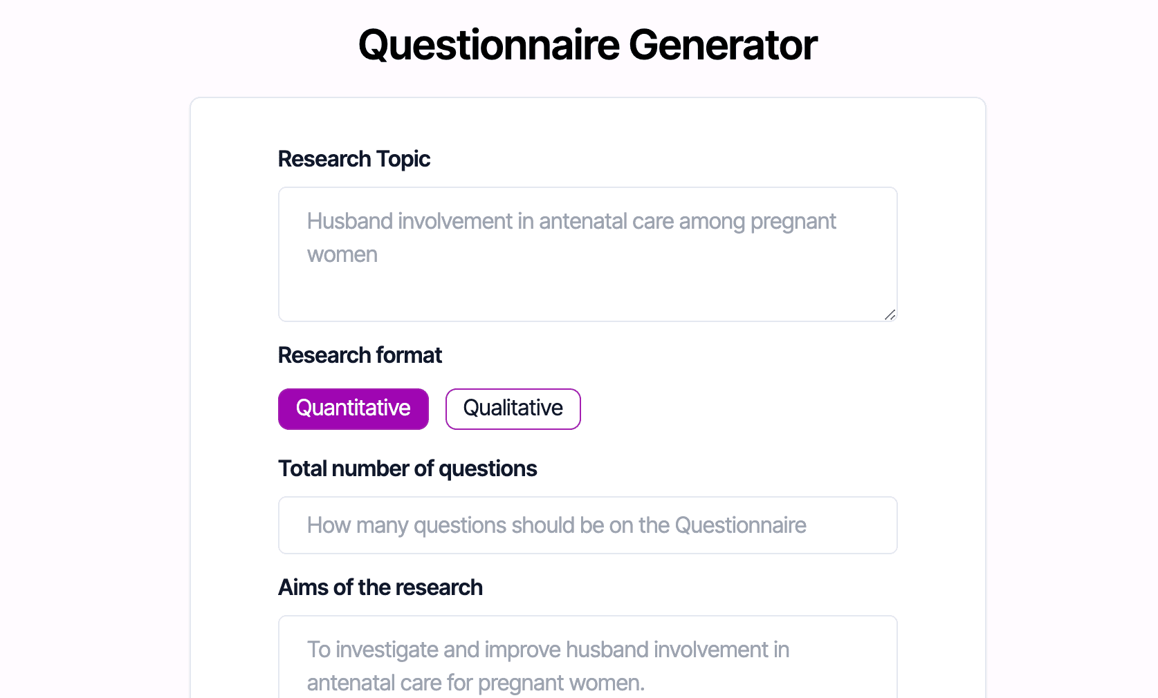 Questionnaire Generator | Penmaniacs